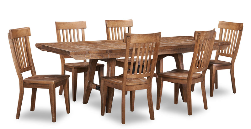 Cedar 7pc Dining Set with Table & 6 Chairs, Pine Wood, Trestle-Base... - The Brick