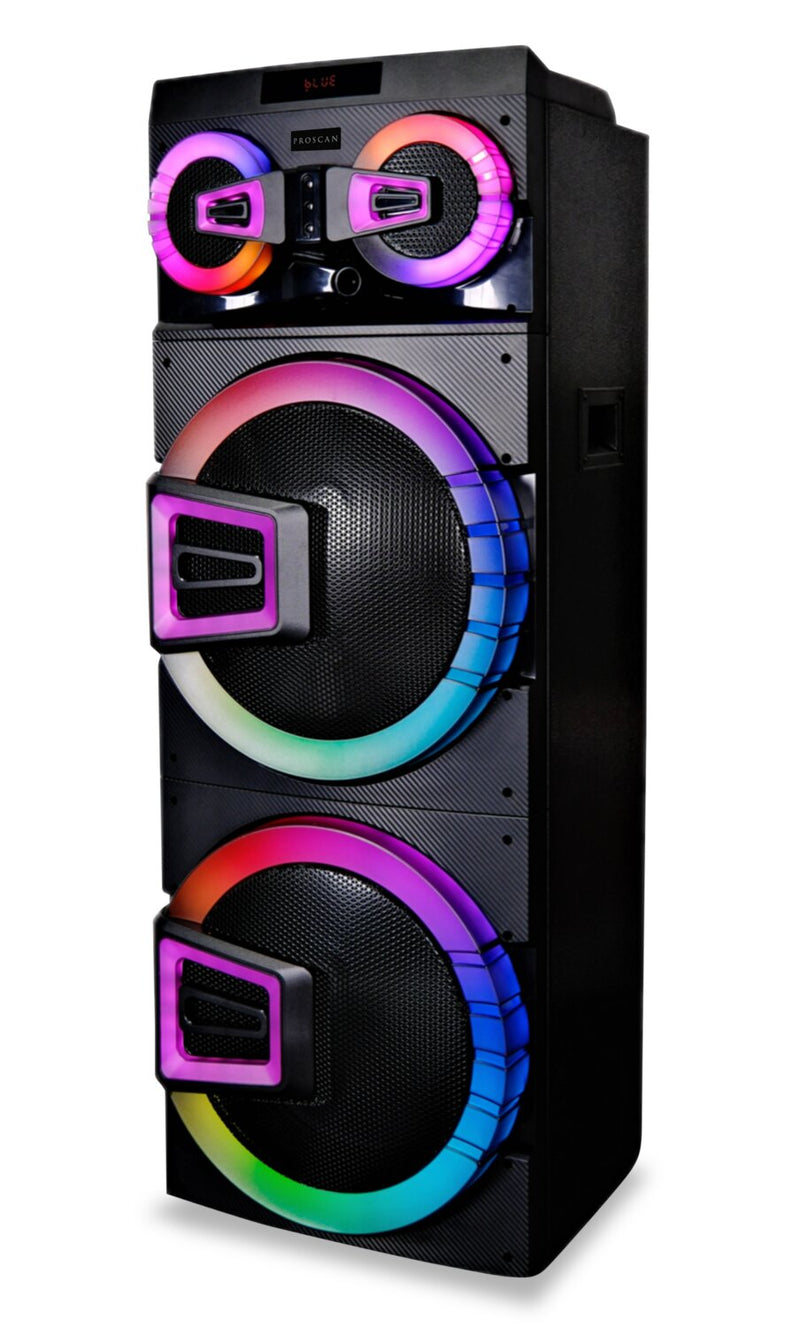 Proscan 2 x 15" 120W Light Up Party Speaker with Bluetooth and Micr... - The Brick