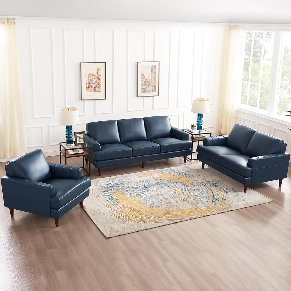 Hydeline Cassis Leather Sofa - Navy - The Brick