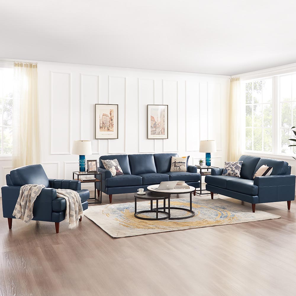 Hydeline Cassis Leather Sofa - Navy | The Brick