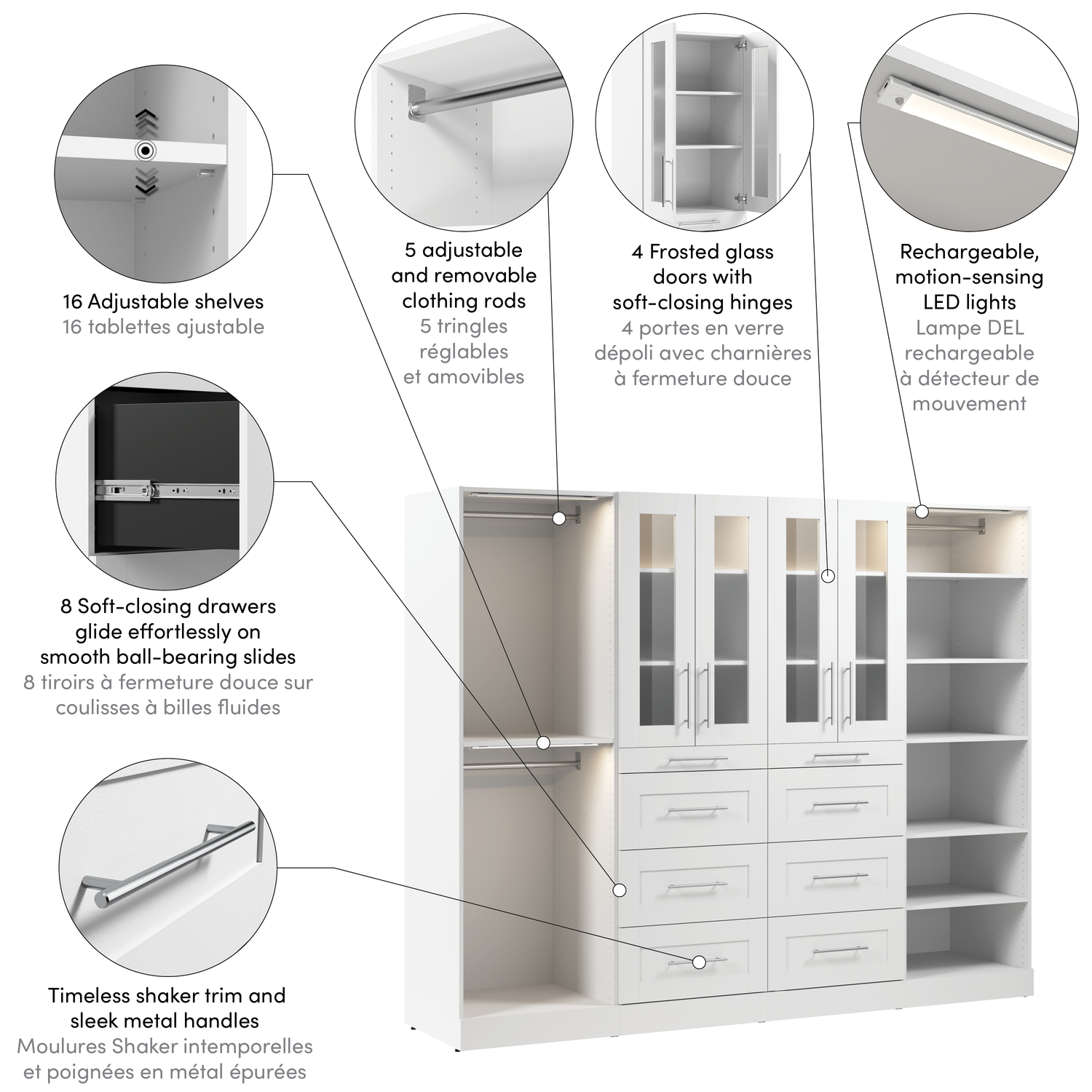 Bestar Florence 100" Modular Walk-In Closet System with LED Lights ...