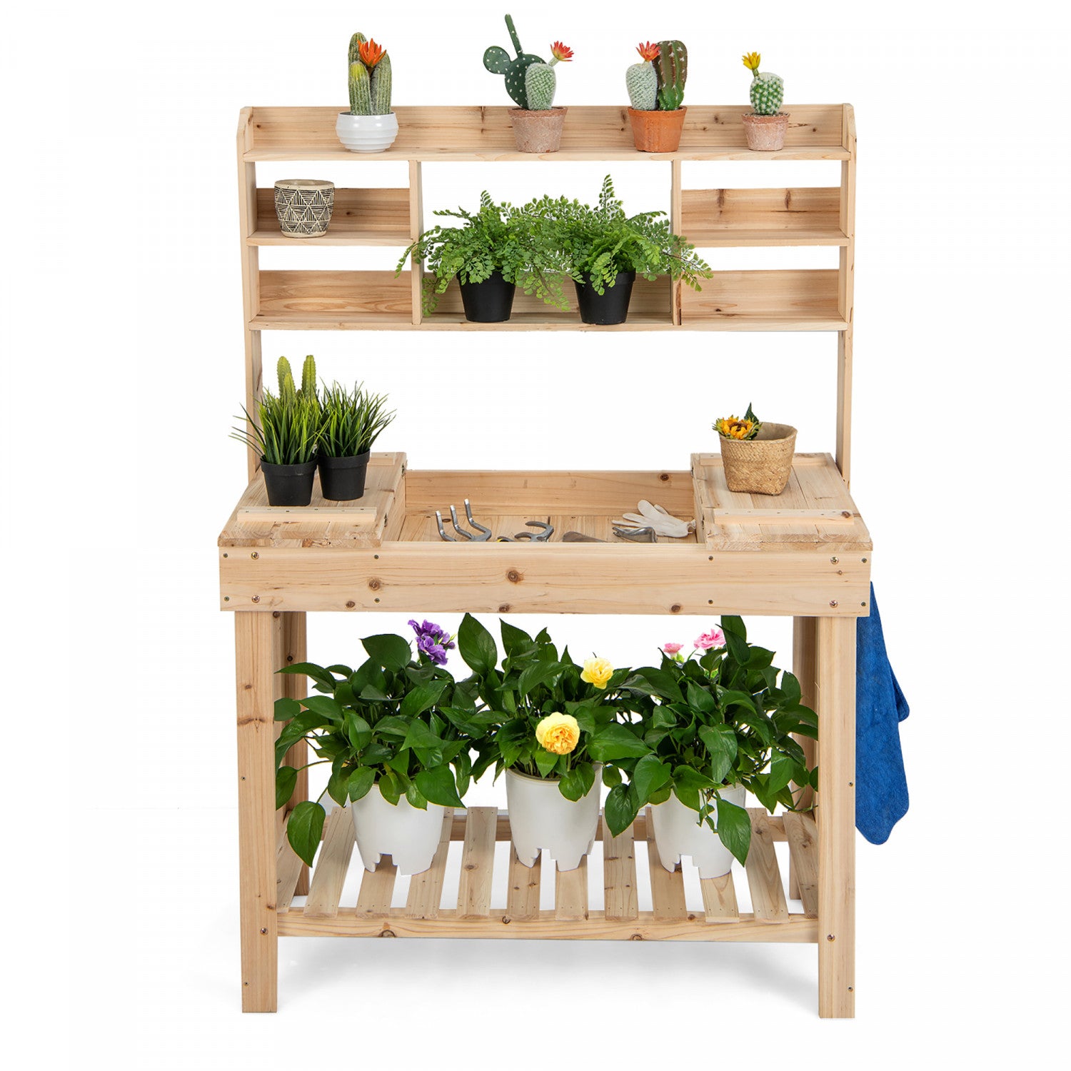 Costway Potting Bench Table Wooden Garden Work Bench Platform With ...