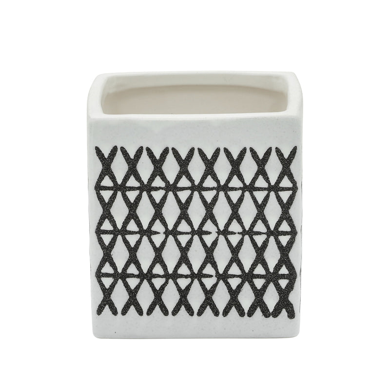 Ceramic Square 4" Criss-Cross Pattern Pen Holder - Black and White ...