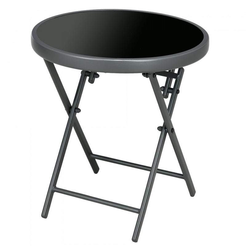 Outsunny 18" Outdoor Folding Table With Tempered Glass Top, Black - The ...