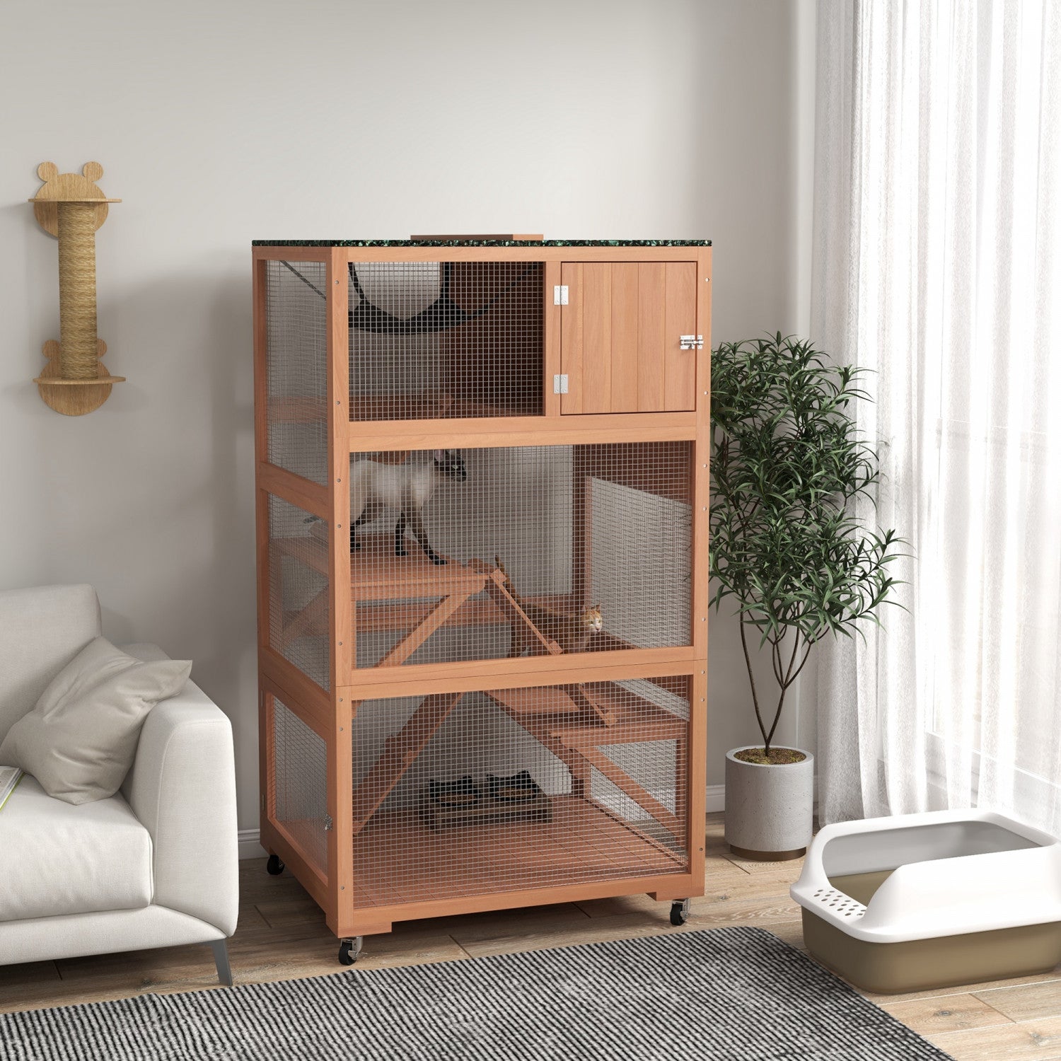 Pawhut 66"h Catio On Brake Wheel, Indoor Outdoor Cat Enclosure Cage ...