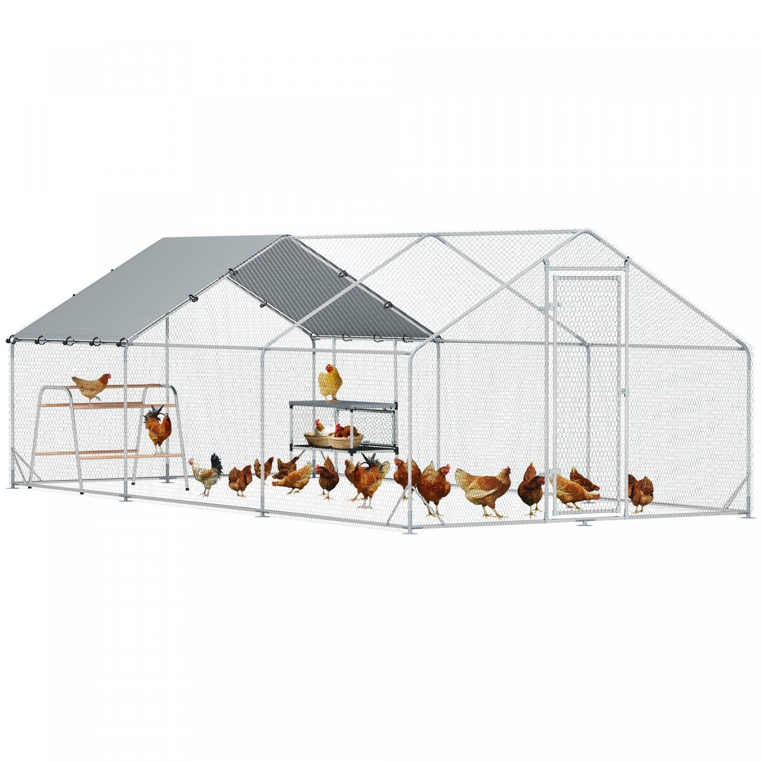 Pawhut Chicken Run, Large Metal Chicken Coop With Nesting Box, Wate ...