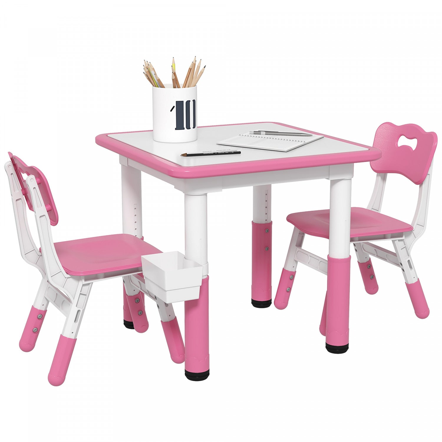 QABA 3 Pieces Kids Table And Chair Set Height Adjustable Toddler Table And Chair Set Activity Table And Chair Set w Storage for Playroom