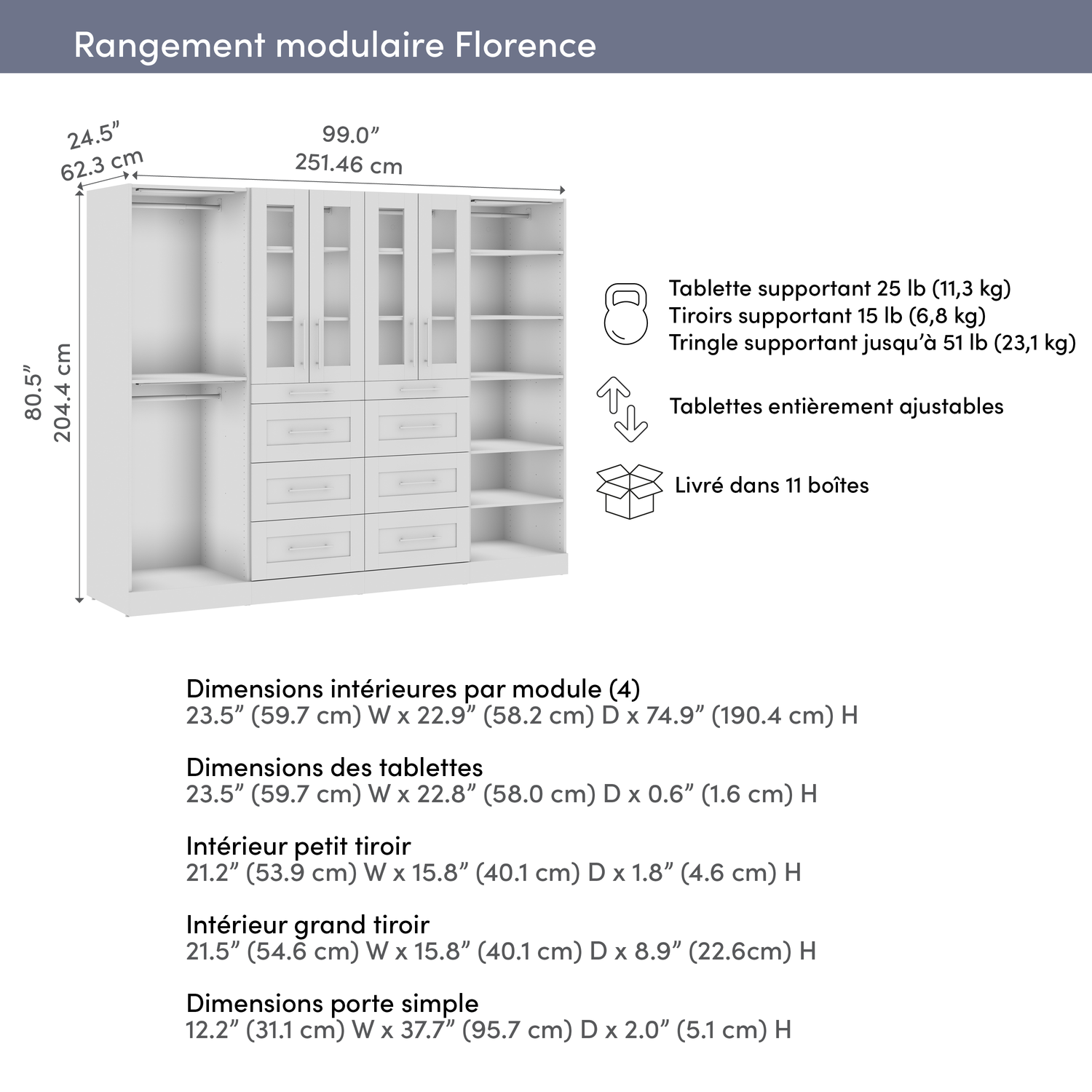 Bestar Florence 100" Modular Walk-In Closet System with LED Lights ...