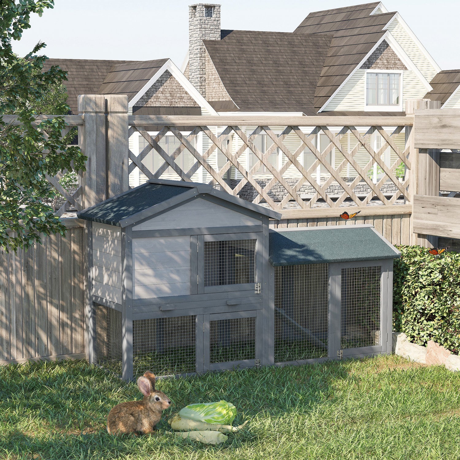 Pawhut Wood Rabbit Hutch Backyard Bunny Cage Small Animal House Asp ...