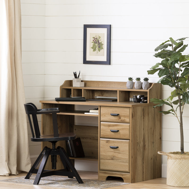 Versa Computer Office Desk With Hutch - Nordik Oak - The Brick