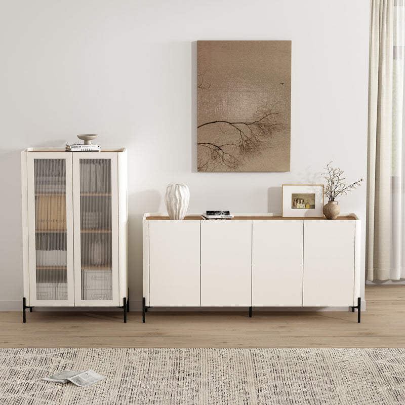 Abbey Modern 2-Piece Buffet and Bookcase in Maple and Off White - The Brick