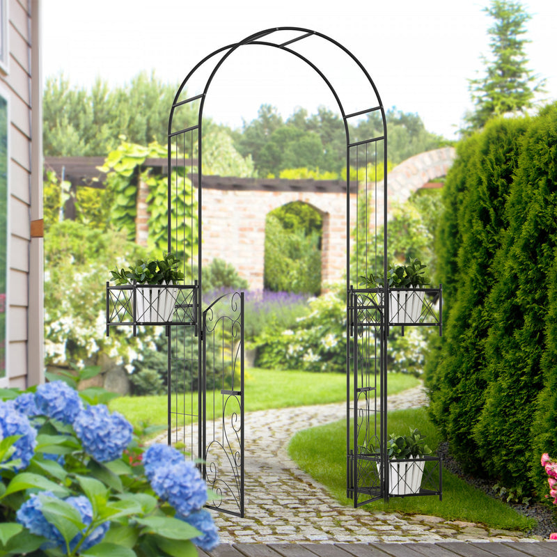Outsunny Metal Garden Arch Garden Arbor Trellis For Climbing Plants ...