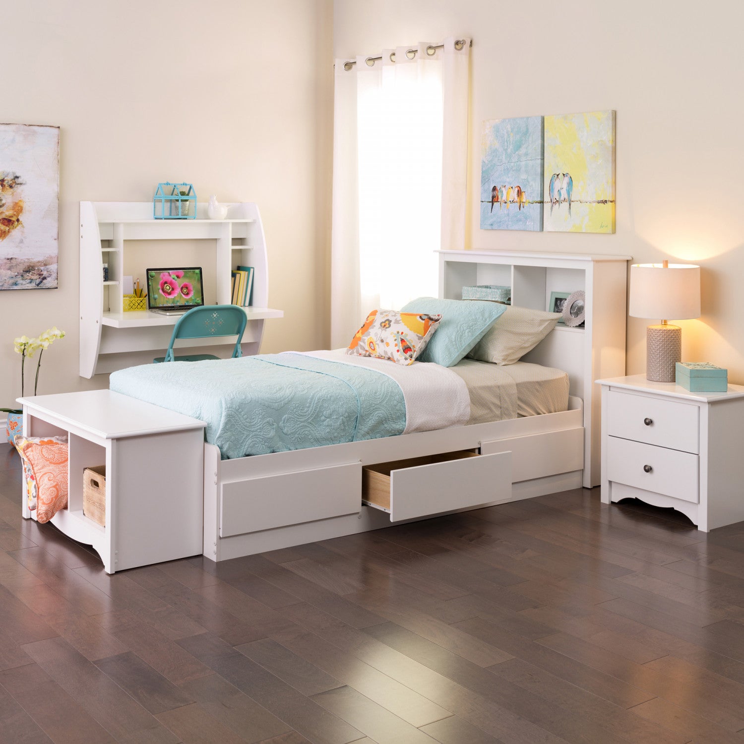 Floating Desk with Storage White The Brick