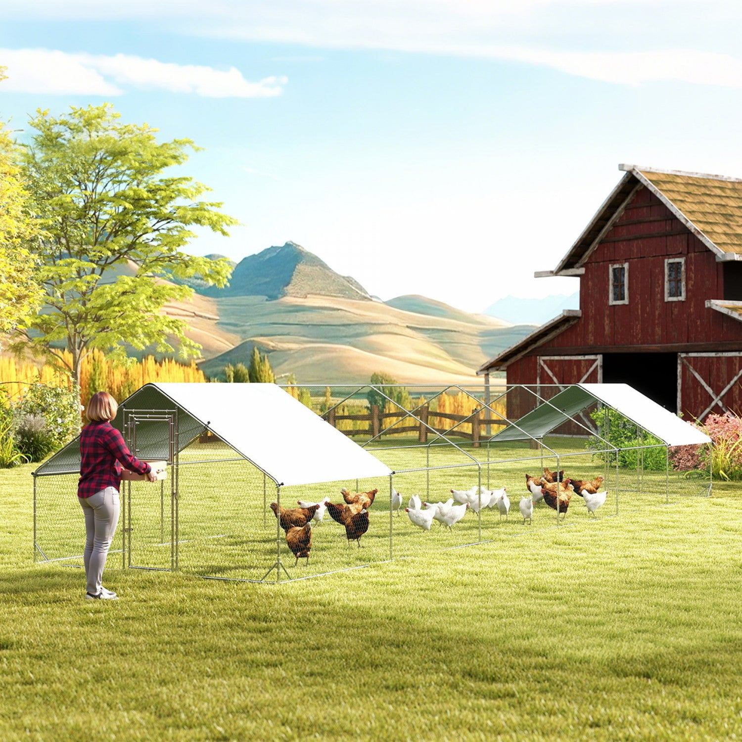 PawHut Metal Chicken Coop, Walk-in Large Chicken Run, Poultry Cage ...