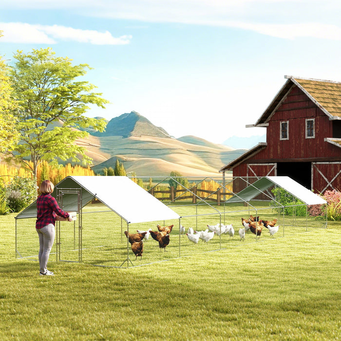 PawHut Metal Chicken Coop, Walk-in Large Chicken Run, Poultry Cage ...