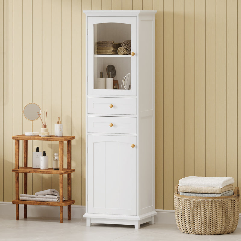 Jamie 63" Pine Wood Tall Bathroom Storage Cabinet With Adjustable S ...