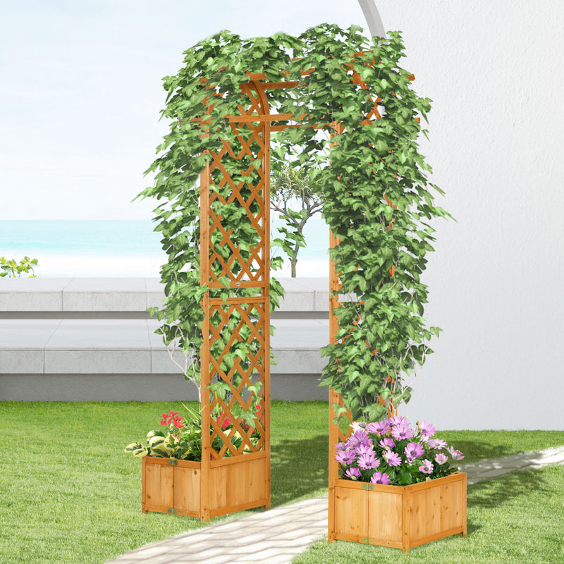 Outsunny 7.7ft Garden Arch With Planter Boxes Wooden Trellis Arbor ...