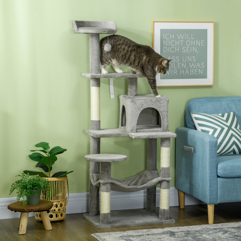 Pawhut Tall Cat Tree For Indoor Cats, 57" Multi-level Cat Tower Wit ...