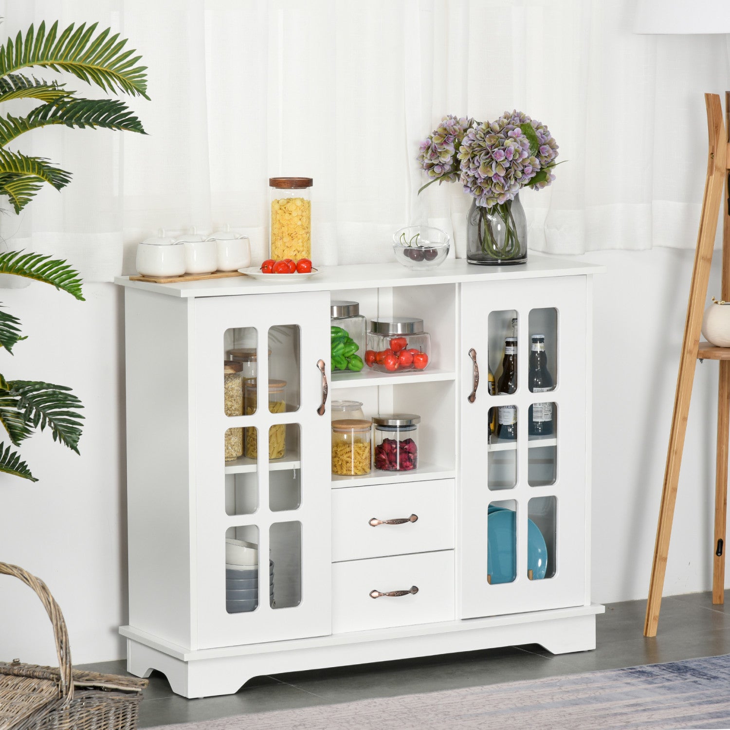 HOMCOM Buffet Cabinet with Drawers, Cupboard, Shelves, Kitchen Side ...