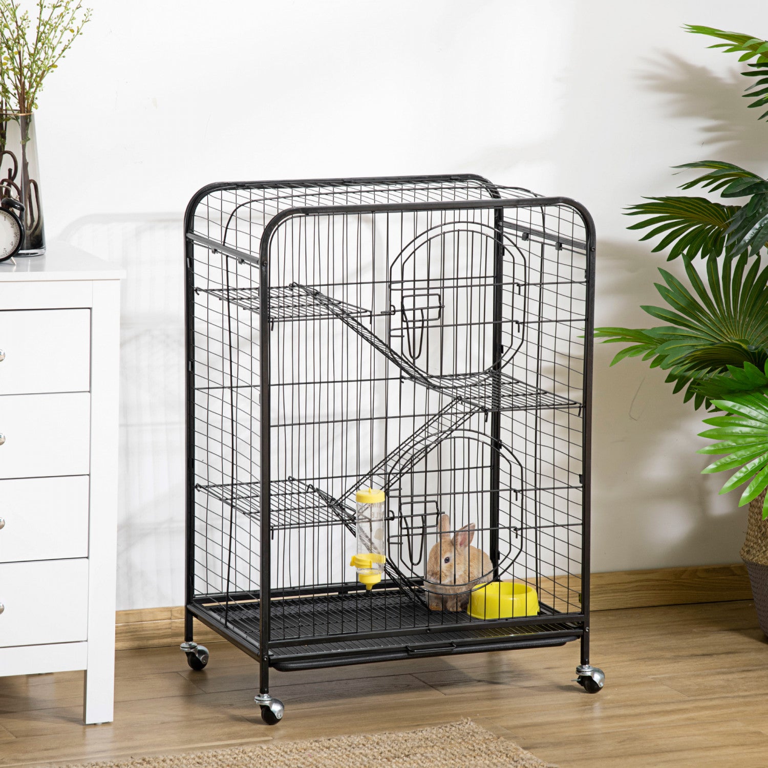 Pawhut 4-tier Metal Small Animal Cage With Wheels, Metal Bunny Play ...