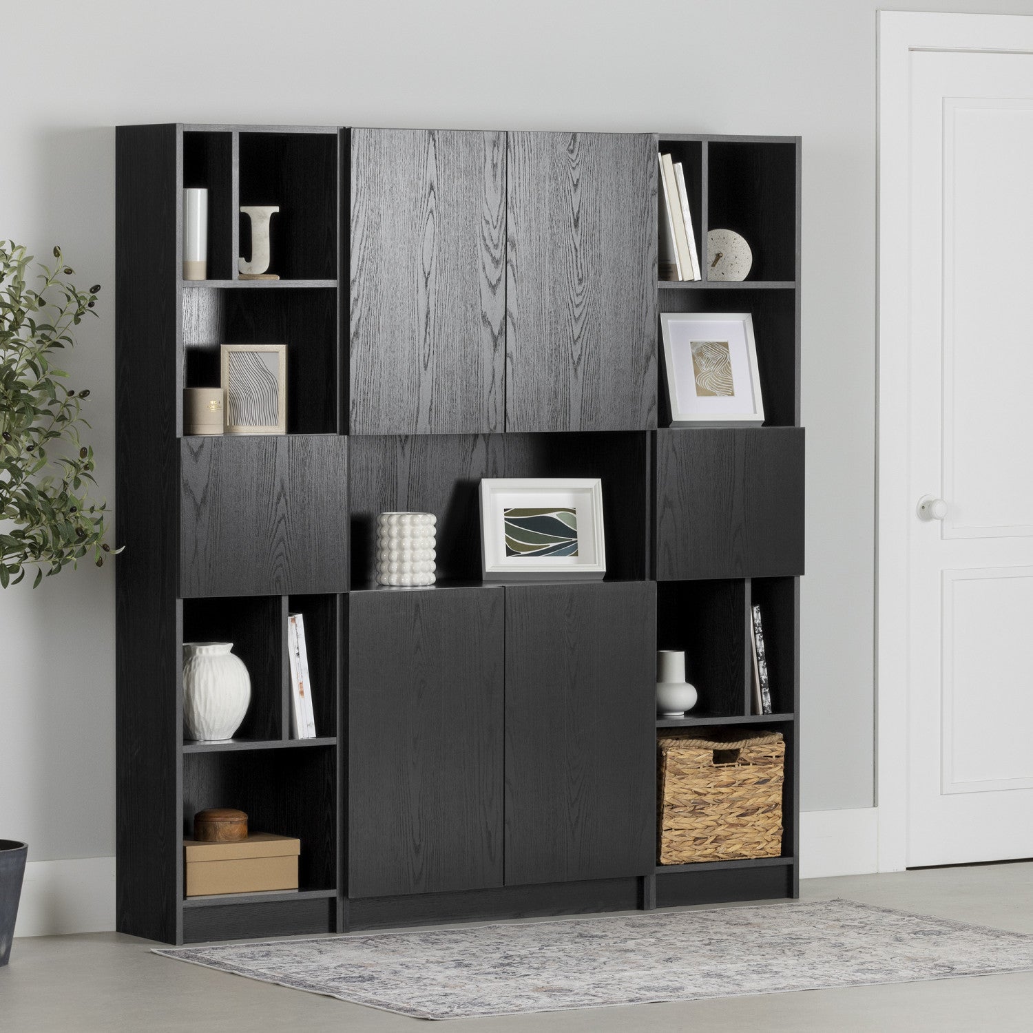Liora Set Of Bookcase And 2 Narrow 5-shelf Bookcases - Black Oak - The ...