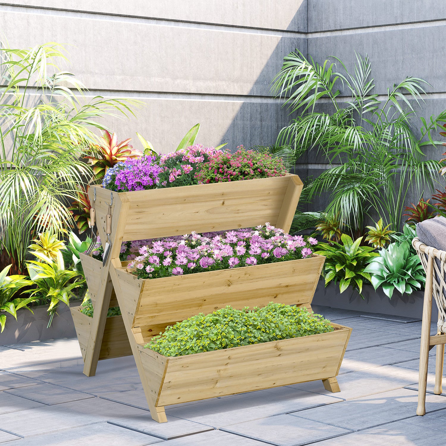 Outsunny Raised Garden Bed Wood, Freestanding Planter Stand With 5 ...