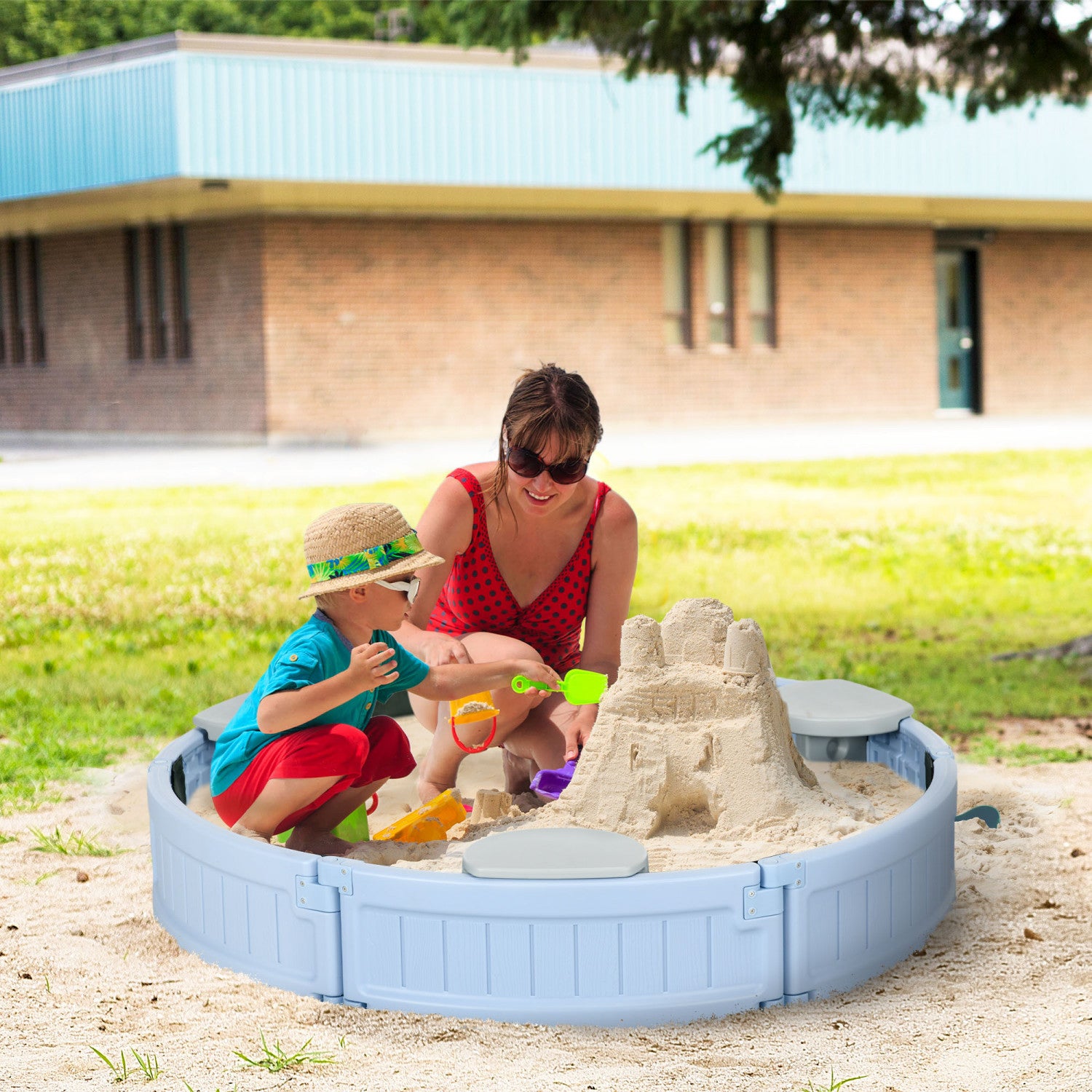 Kids Sandbox With Cover, Sandbox Outdoor With Corner Seat, Easy Ass ...