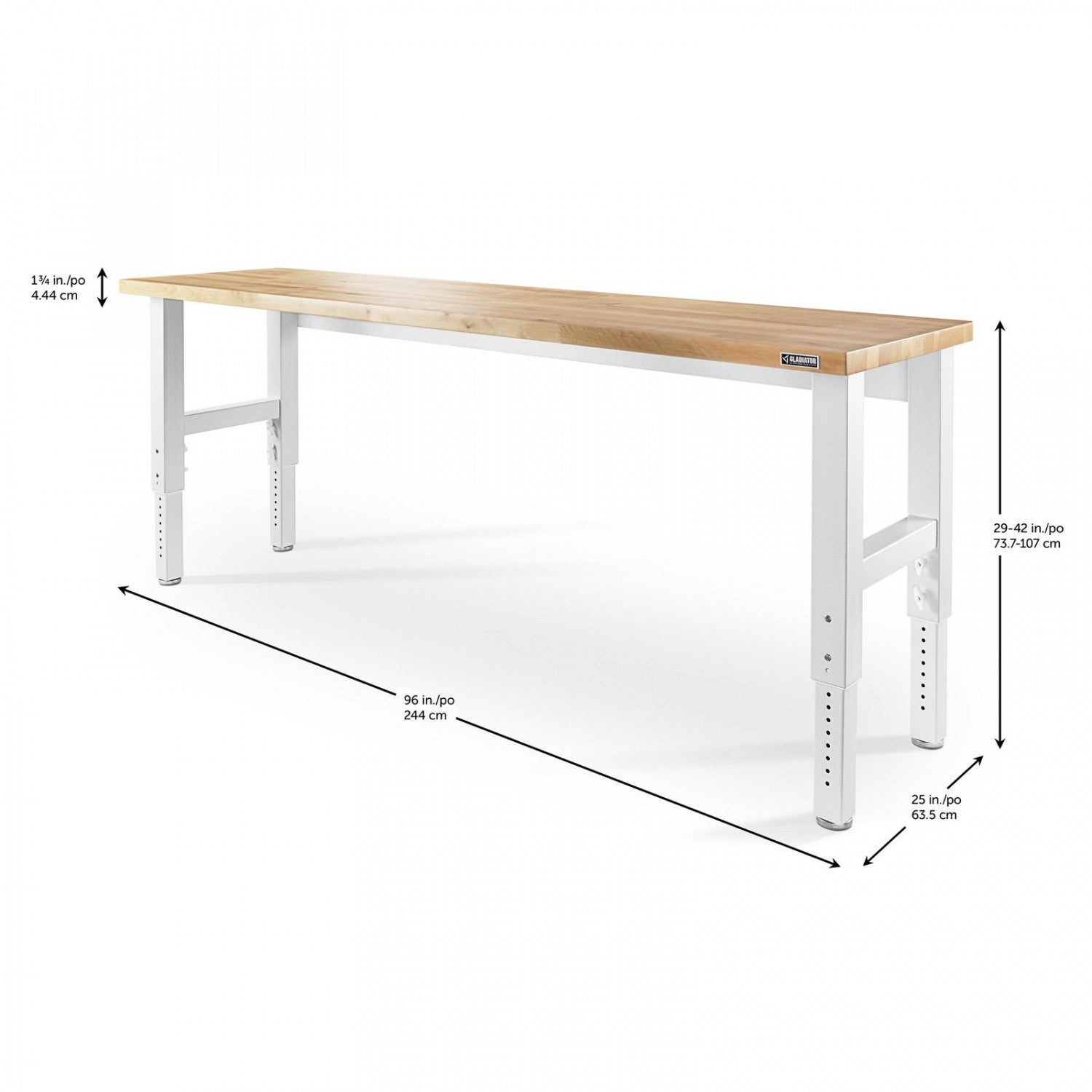 Gladiator 8' Adjustable Height Hardwood Workbench - Hammered White ...