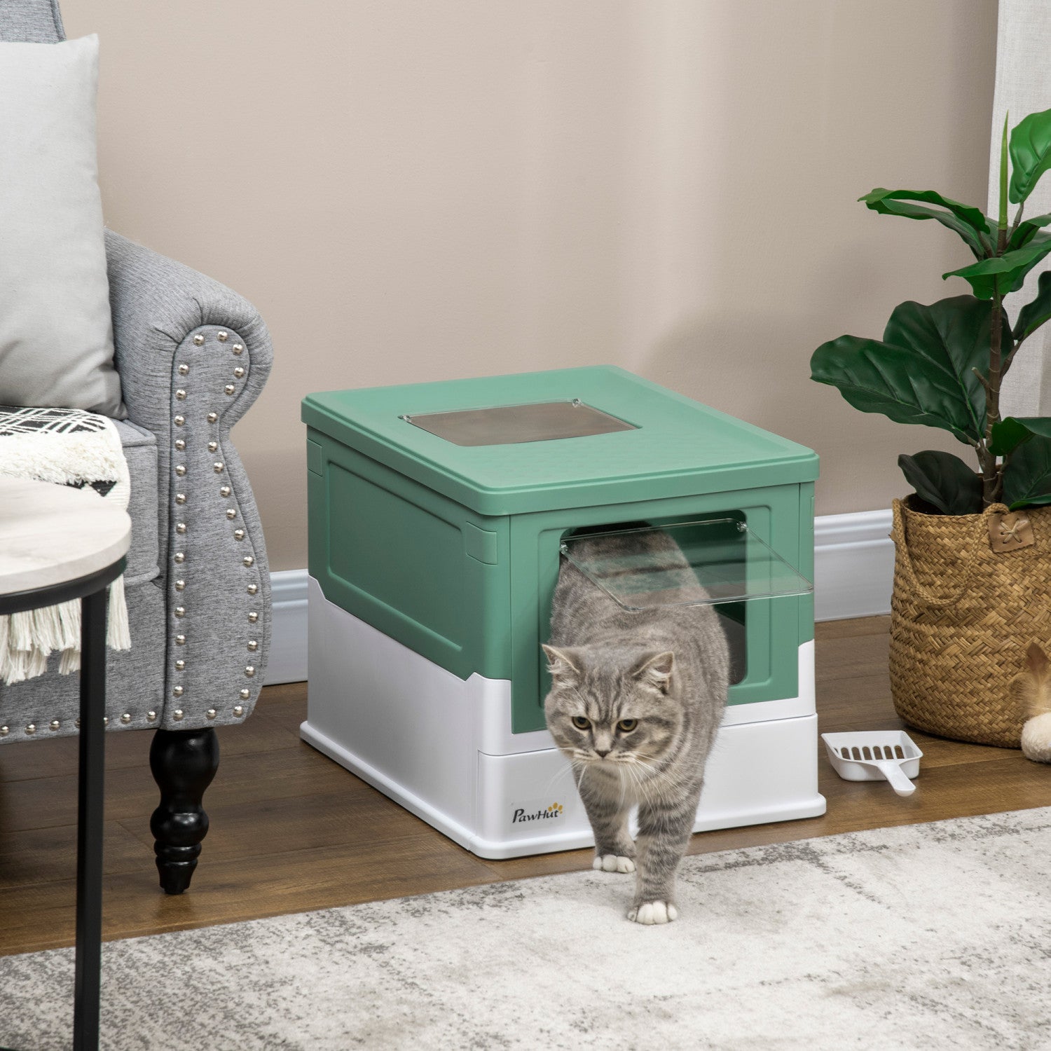 Pawhut Cat Litter Box, Top Entry Enclosed Kitty Litter Box With Sco ...