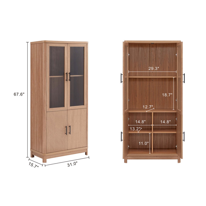 Jodie Mid-Century Modern 31" Bookcase Cabinet in Maple (6-Shelf ...