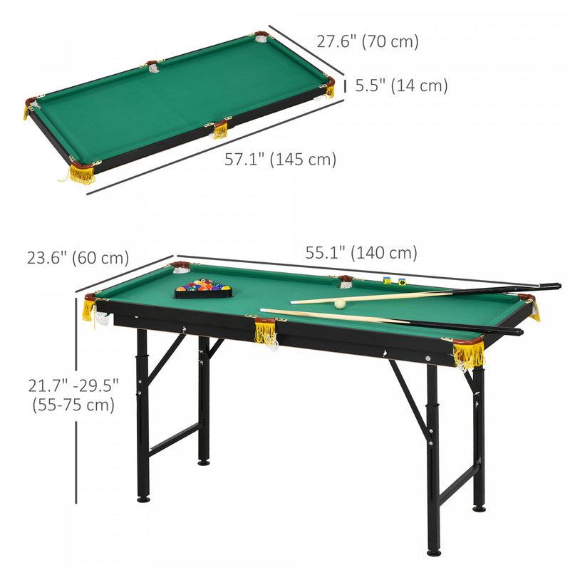 Soozier 55" Folding Pool Table Set With Adjustable Height, Green - The ...