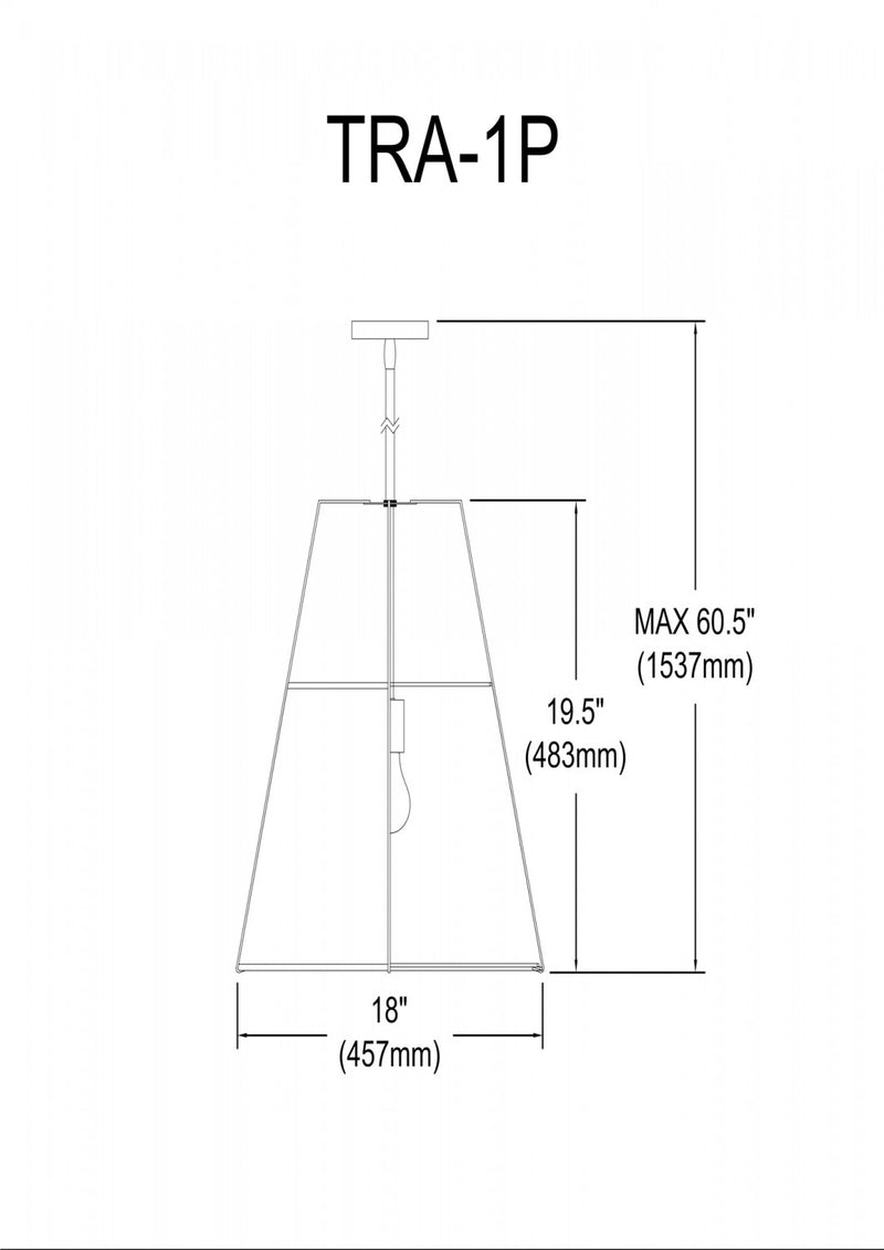 Dainolite Trapezoid 1 Light Pendant Black/White Shade White Fabric ...