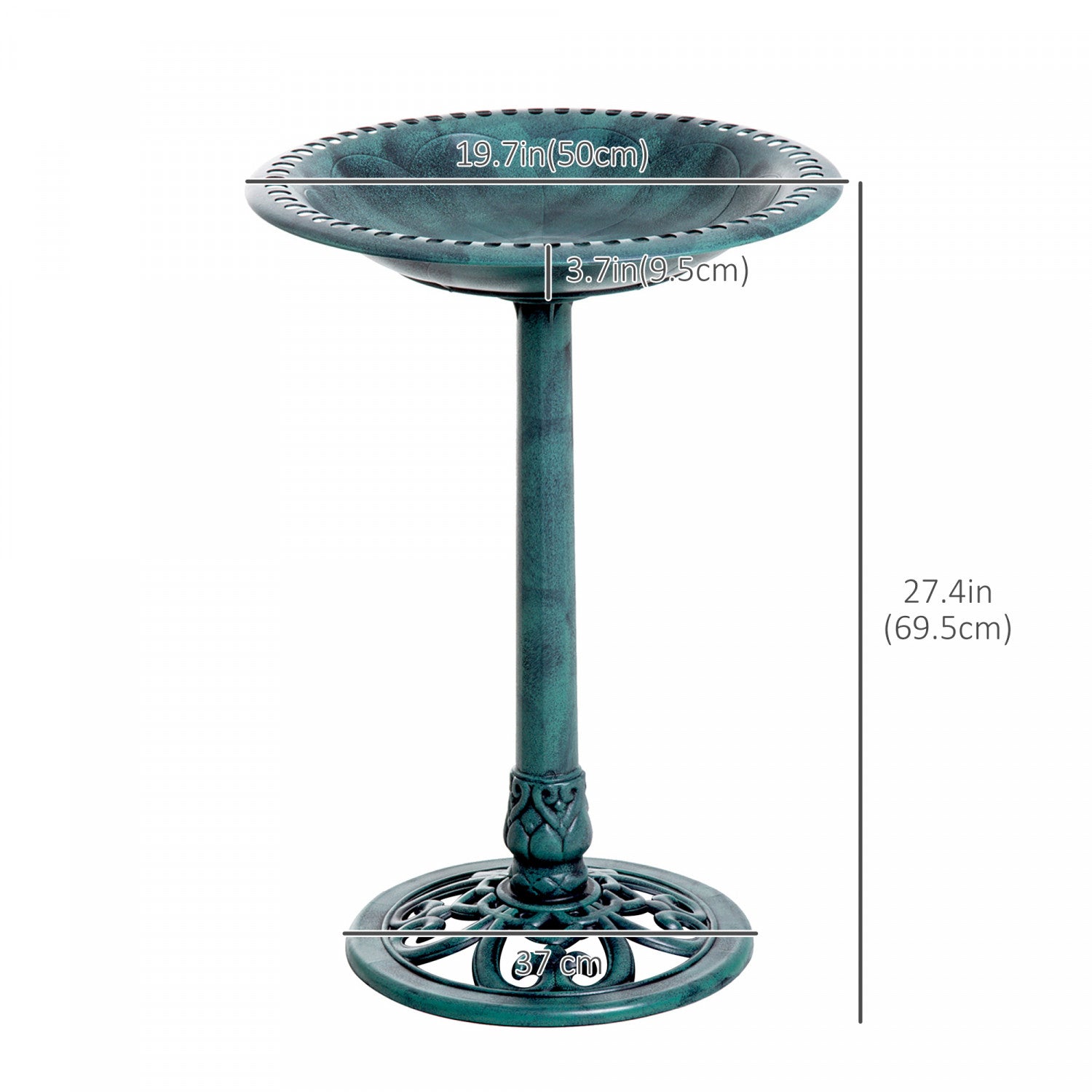 Outsunny 27'' Bird Bath Outdoor Resin Decor With Fleur De Lis Pattern ...