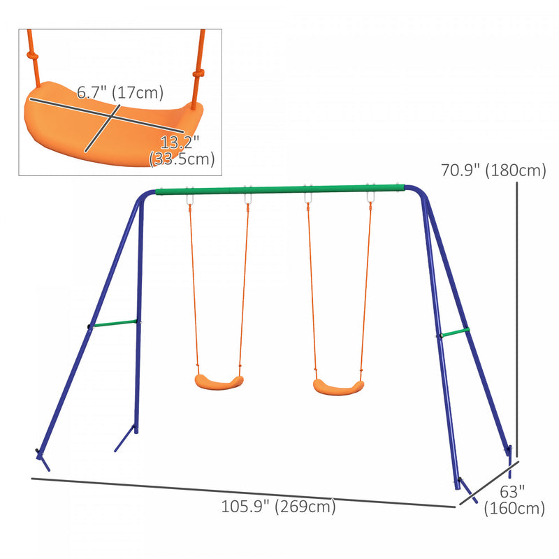 Outsunny Kids Swing Set For Backyard Outdoor Metal Swing Frame With ...