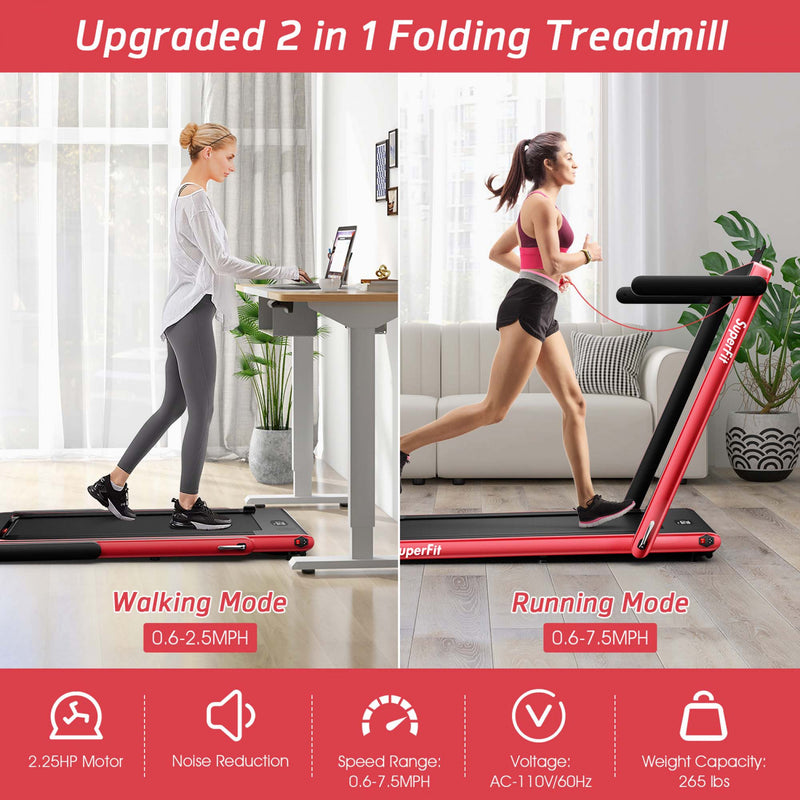 Superfit 2.25hp 2 In 1 Folding Treadmill Jogging Machine W/app Cont ...