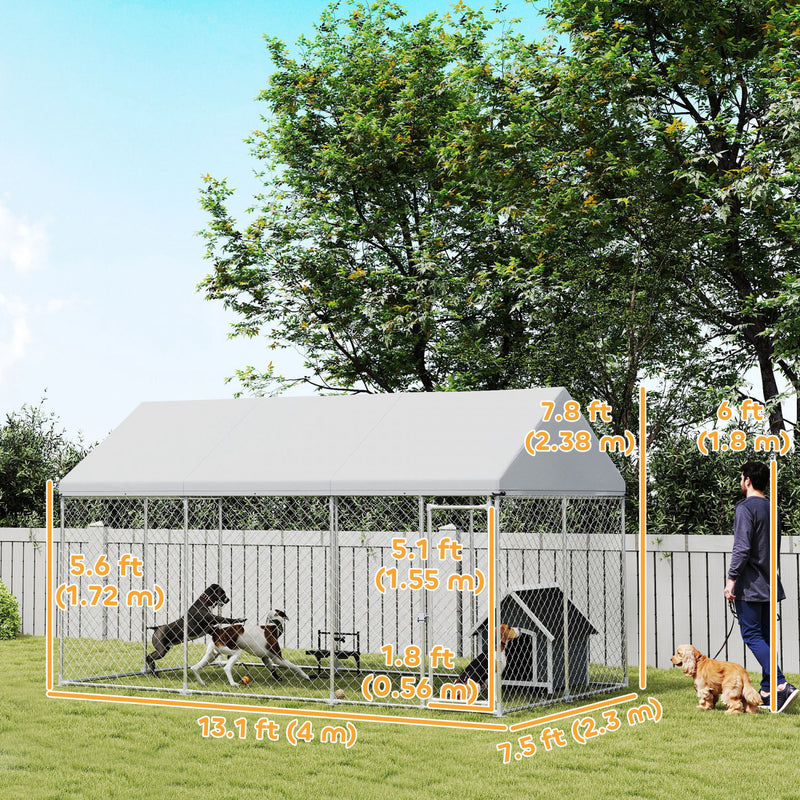 Pawhut Large Dog Kennel With Roof And Safety Lockable Latch, Heavy ...