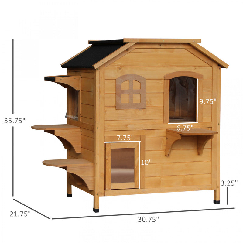 Pawhut Wood Outdoor Cat House 2-stories Catio For Cats With Indoor ...