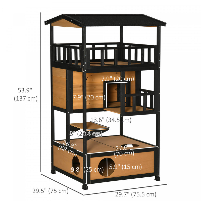 Pawhut 4-floor Wood Outdoor Cat House Catio For Cats With Condo, Fu ...