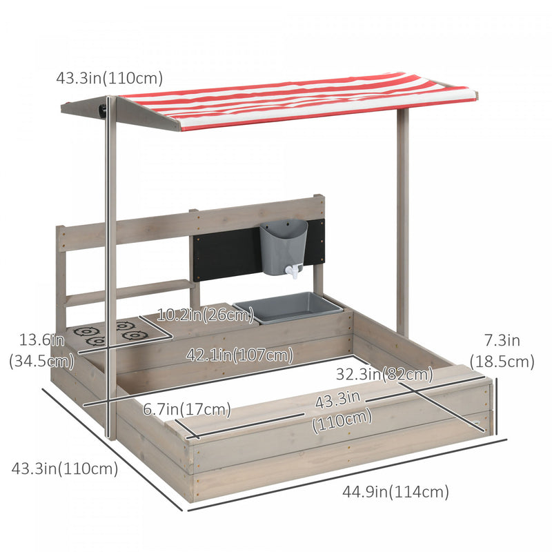 Kids Sandbox With Cover, Wooden Sand Box With Adjustable Cover, Kit ...