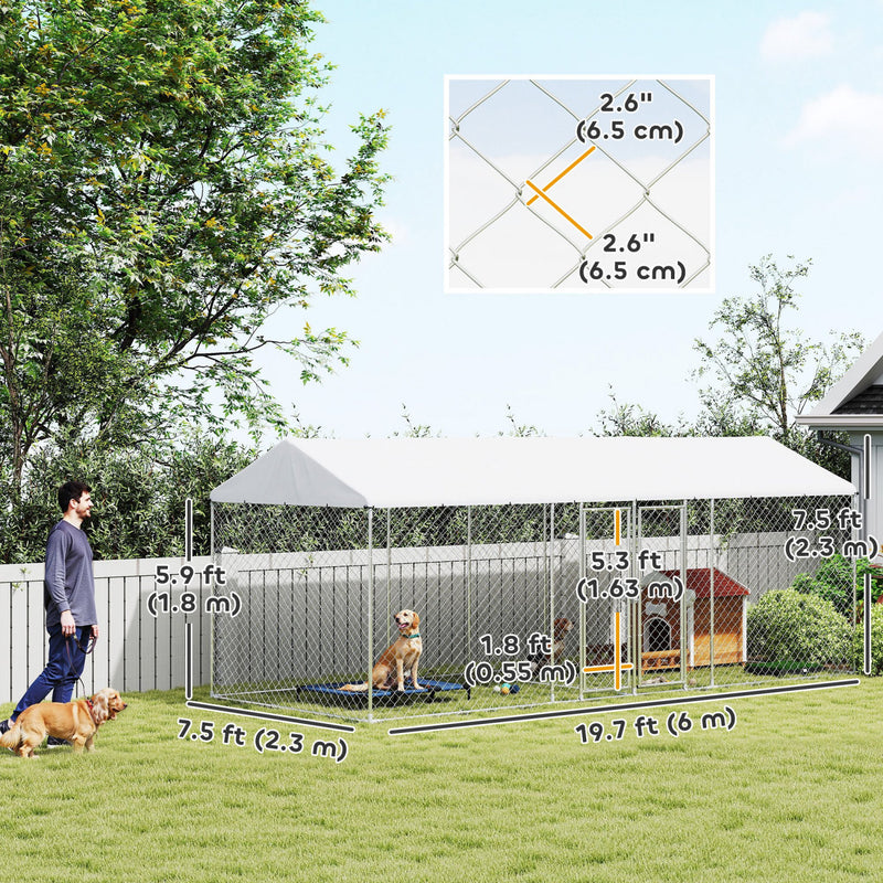 Pawhut Outdoor Dog Kennel With Two Rooms, Heavy Duty Dog Run Outdoo ...