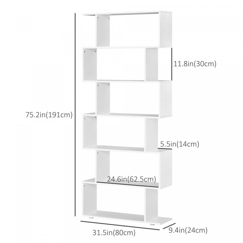 HOMCOM 6 Tier Wooden Bookcase S Shape Display Unit Divider Home Off ...