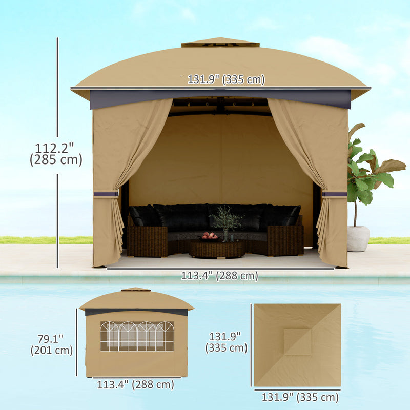 Outsunny 11' X 11' Outdoor gazebo with Curtains, Church Windows, Beige ...