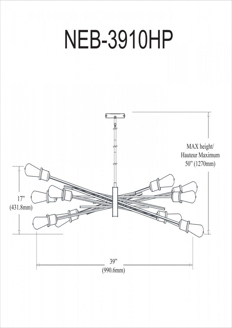 Dainolite Nebraska 10 Light Horizontal Pendant Espresso Finish Lamp ...