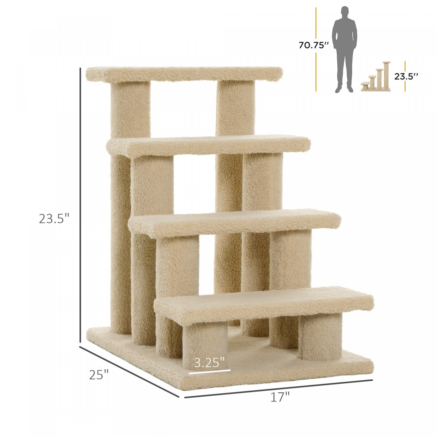 Pawhut 4-step Multi-level Carpeted Cat Scratching Post Pet Stairs ...
