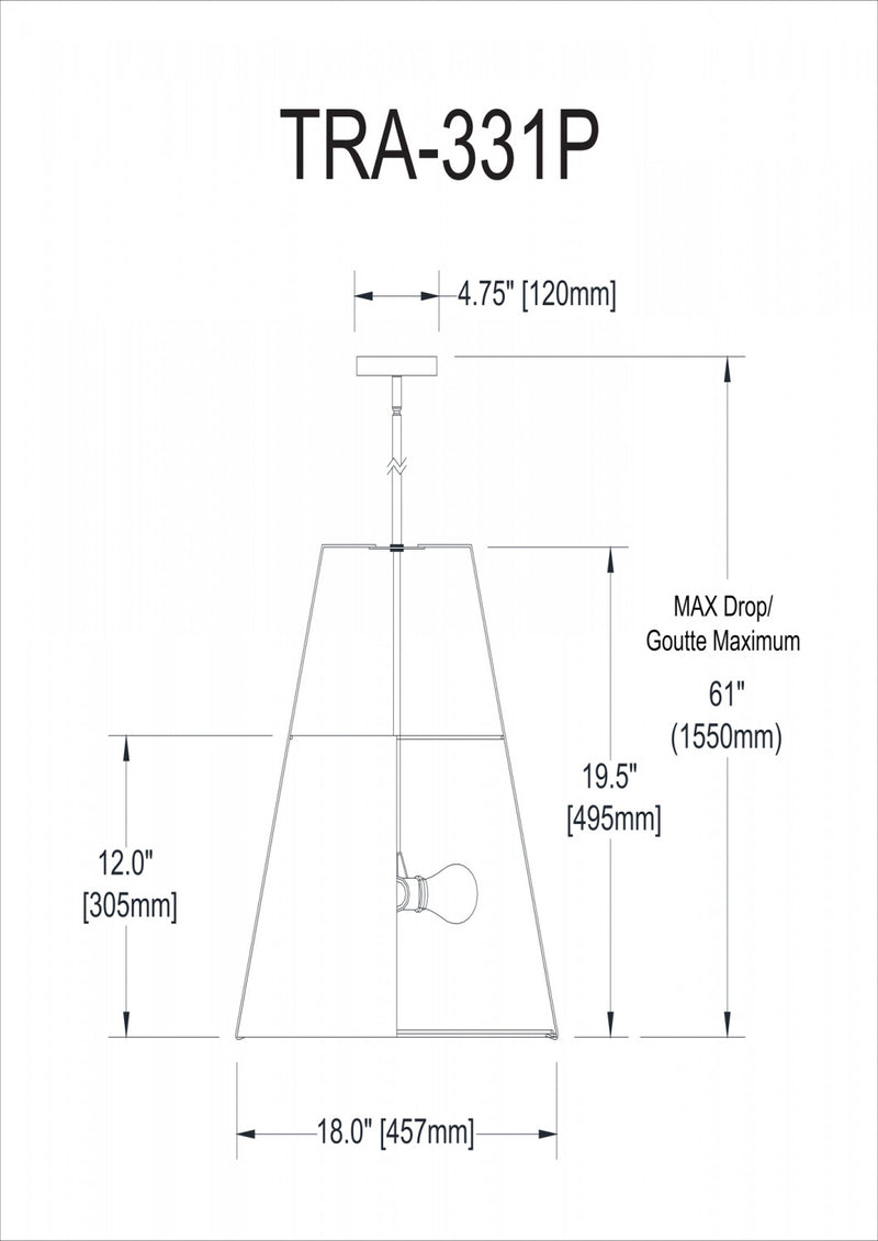 Dainolite Trapezoid 3 Light Pendant Trapezoid Gold/White Shade Whit ...