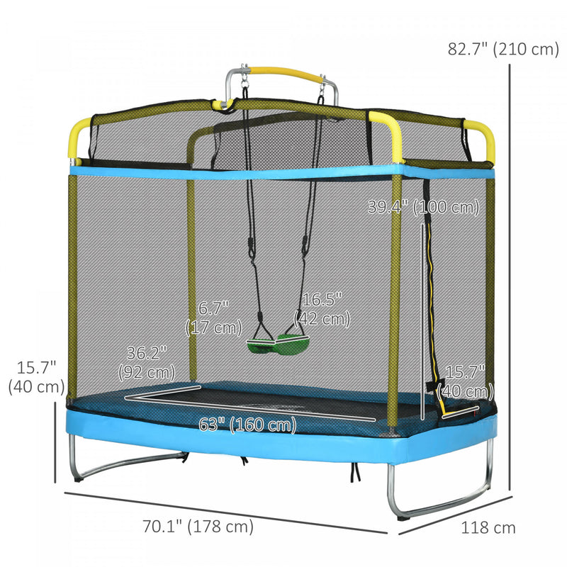 Qaba 6.9ft Trampoline For Kids, 3 In 1 Mini Trampoline With Safety ...