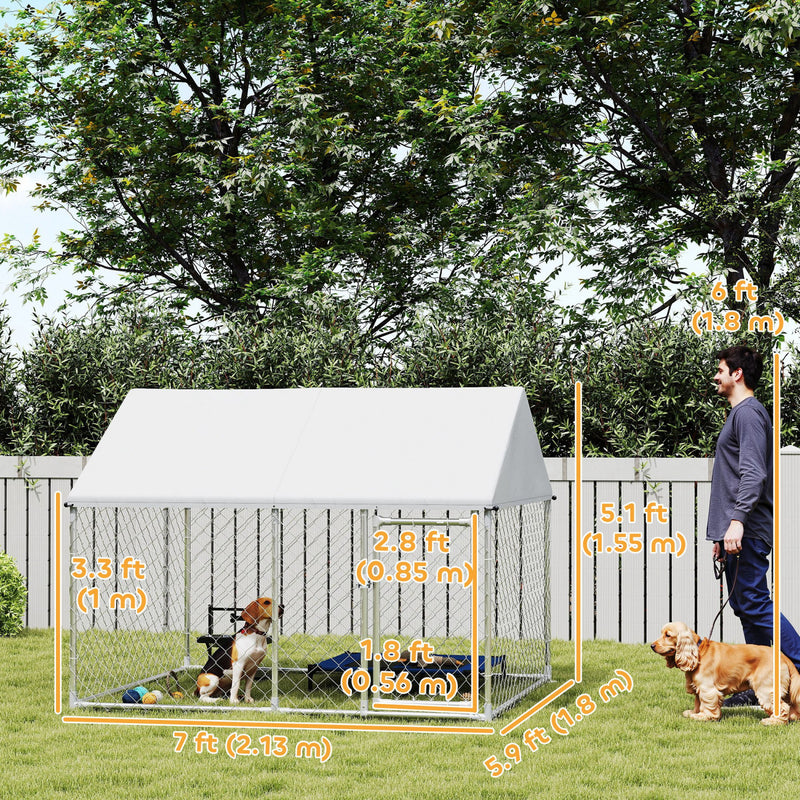 Pawhut Large Dog Kennel With Roof And Safety Lockable Latch, Heavy ...