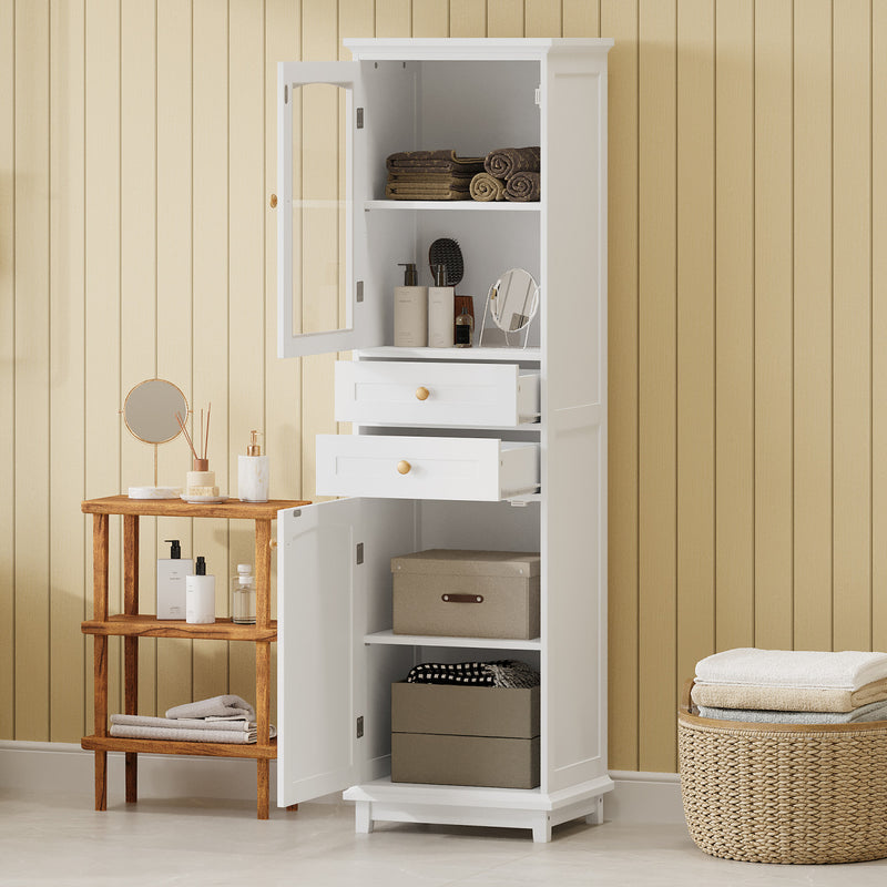 Jamie 63" Pine Wood Tall Bathroom Storage Cabinet With Adjustable S ...