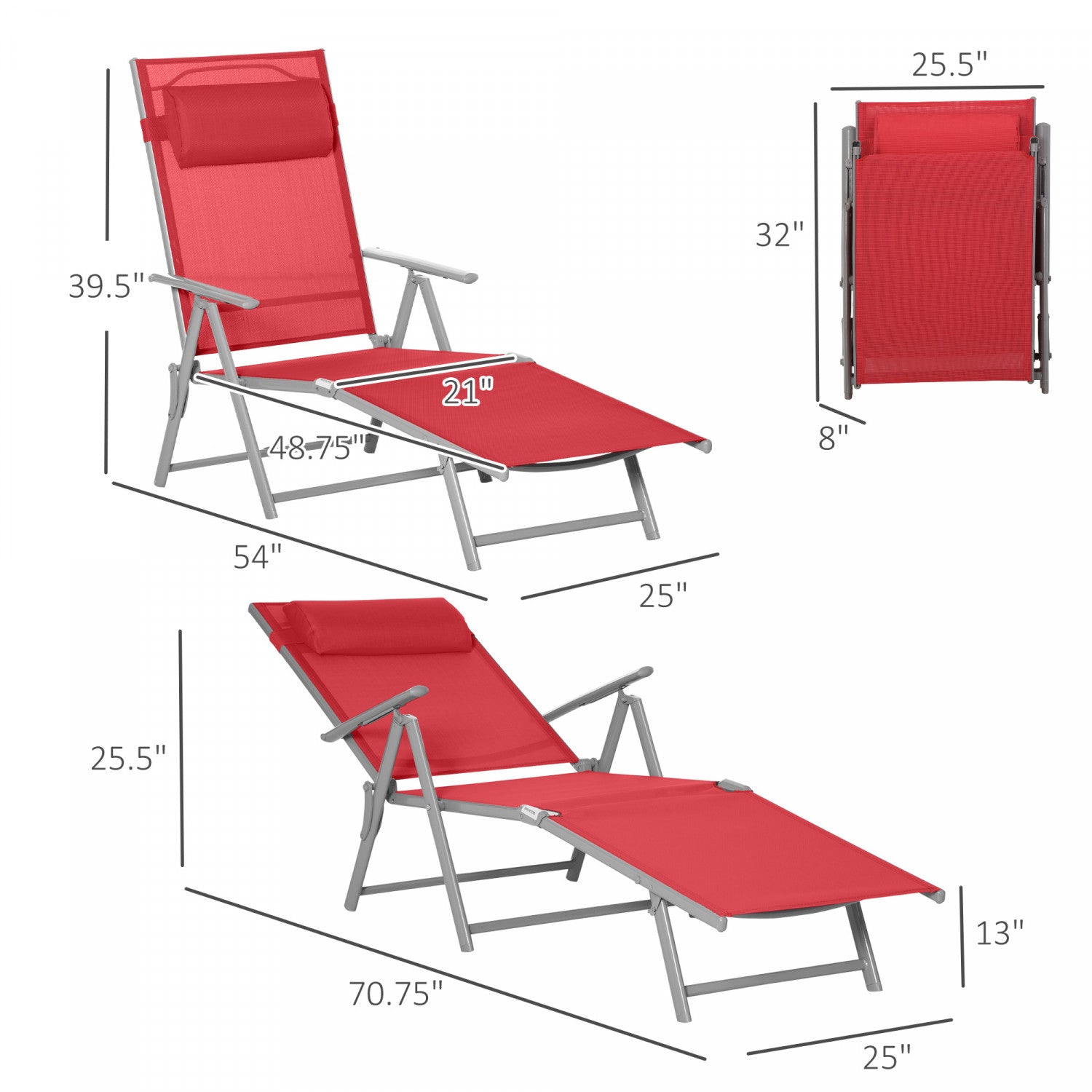 Outsunny Steel Outdoor Folding Portable Chaise Lounge Chair Recline ...