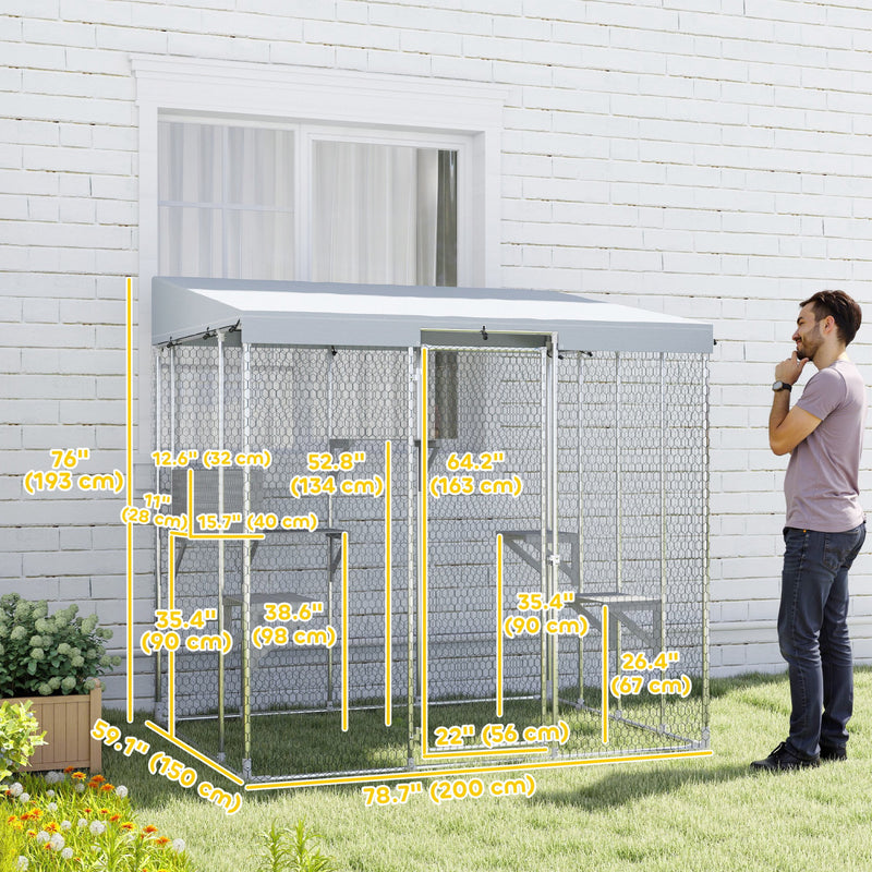 Pawhut Catio Outdoor Cat Enclosure Large, 79" L Galvanized Steel Ou ...